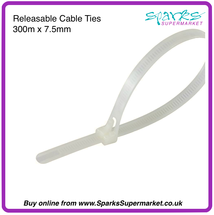 Releasable Cable Ties 7.5mm X 300mm - 100 Pack - Natural / White ...